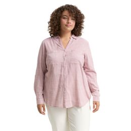 Shirtbluse Tom Tailor PLUS, Damen, Gr. 50, rosa (wineberry rose), Web, Obermaterial: 100% Baumwolle, kariert, normal h&uuml;ftbedeckend, V-Ausschnitt, Aufschlag, Blusen Shirtbluse, mit aufgesetzten Brusttaschen