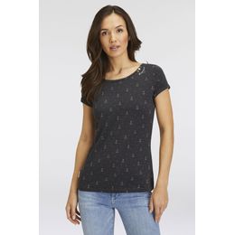 T-Shirt Ragwear "FLORAH A ORGANIC O", Damen, Gr. XS (34), grau (dunkelgrau), Single Jersey, Obermaterial: 70% Baumwolle, 30% Polyester, bedruckt, gemustert, kontrastfarbene Details, mehrfarbig, figurbetont normal, Rundhals, Shirts T-Shirt, mit maritimen Anker-Allover-Druck, Topseller