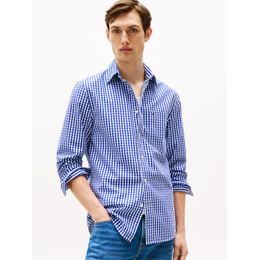 Langarmhemd Tommy Hilfiger "FLEX POPLIN GINGHAM SHIRT", Herren, Gr. XXL, N-Gr, wedge blau, check, Web, Obermaterial: 100% Baumwolle, kariert, regular fit, 1-Knopf-Manschette, Hemden Langarmhemd
