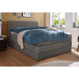 Hapo Boxspringbett mit Bettkasten grau Kopfteil, seitliche Unterbox und Obermatratze sind mit pflegeleichtem Feinstrukturstoff in Leinenoptik (100% 