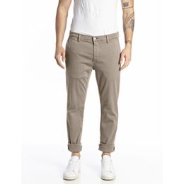 Chinohose Replay "ZEUMAR", Herren, Gr. 32, L&auml;nge 30, beige (sand), Web, Obermaterial: 91% Baumwolle, 6% Elastomultiester, 3% Elasthan, unifarben, slim fit normal, Hosen Chinohose, Slim Fit