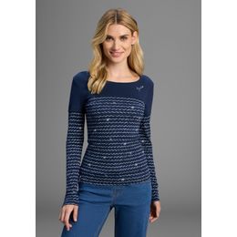 2-in-1-Langarmshirt Kangaroos, Damen, Gr. 48/50, blau (marine), Obermaterial: 100% Baumwolle, bedruckt, gemustert, kontrastfarbene Details, figurbetont, Shirts 2-in-1-Langarmshirt, Langarm, bedruckt und gemustert, f&uuml;r die Freizeit, aus Baumwolle