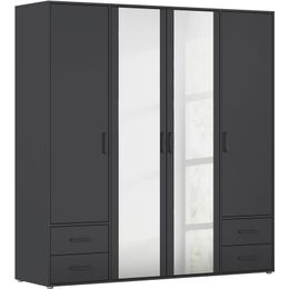 Dreht&uuml;renschrank Rauch "Kleiderschrank Schrank Garderobe W&auml;scheschrank VOYAGER", grau (graumetallic), B:187cm H:194cm T:53cm, Holzwerkstoff, Schr&auml;nke, Dreht&uuml;renschrank, mit modernen Griffen in Graumetallic, inkl. Schubk&auml;sten und Spiegel