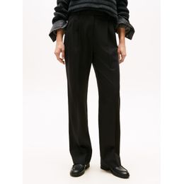 Anzughose Tommy Hilfiger "TIMELESS WOOL RLXD STRT PANT", Damen, Gr. 38, N-Gr, schwarz, Web, Obermaterial: 54% Polyester, 44% Wolle, 2% Elasthan, unifarben, relaxed fit kn&ouml;chellang, Hosen Anzughose, mit Wolle