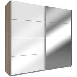 Schwebet&uuml;renschrank wimex "Easy", braun (struktureichefarben hell, wei&szlig;glas, spiegel), B:225cm H:210cm T:65cm, Schr&auml;nke, Schwebet&uuml;renschrank, mit Glas und Spiegel