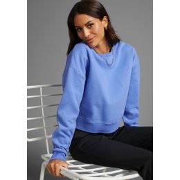 Sweatshirt Laura Scott, Damen, Gr. 36/38, blau, angeraute Sweatware, Obermaterial: 80% Baumwolle, 20% Polyester, unifarben, Basic, l&auml;ssig geschnitten, Rundhals, Rippb&uuml;ndchen, Sweatshirts Sweatshirt, Cropped Form