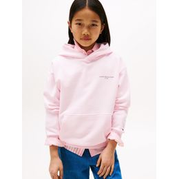 Hoodie Tommy Hilfiger "MINI CORP HOODIE", Jungen, Gr. 16 (176), rosa (light pink), Sweatware, Obermaterial: 80% Baumwolle, 20% Polyester, unifarben, bequem normal, Rundhals, Rippb&uuml;ndchen, Sweatshirts Hoodie, mit Logodruck