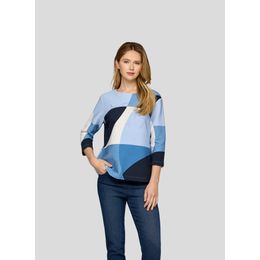 3/4-Arm-Shirt Rabe, Damen, Gr. 52, blau (hellblau), Web, Obermaterial: 76% Baumwolle, 16% Polyester, 8% Elasthan, Glitzermuster, bedruckt, regular fit h&uuml;ftbedeckend, Rundhals, gerader Abschluss, Shirts 3/4-Arm-Shirt, Sommershirt mit All-Over Print und Gflitzersteinen, Topseller