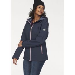 Softshelljacke Polarino, Damen, Gr. 42, blau (marine), Softshell, Obermaterial: 94% Polyester, 6% Elasthan. Futter: 100% Polyester. Innenseite: 100% Polyester, kontrastfarbene Details, unifarben mit Farbeinsatz, h&uuml;ftlang, mit verstellbarem Klettverschluss, Jacken Softshelljacke, f&uuml;r den &Uuml;bergang, aus Softshell, wasserabweisend, winddicht, Topseller