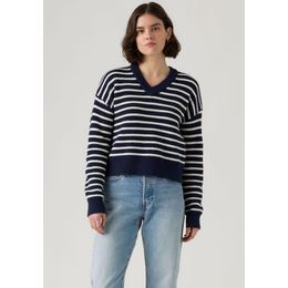 Levi's Strickpullover LEVI'S "REESE VNECK SWEAT", Damen, Gr. XS (34), parisienne stripe pe, Strick, Obermaterial: 60% Baumwolle, 40% Polyacryl, gestreift, figurumspielend taillenbedeckt, V-Ausschnitt, Pullover Strickpullover, mit V-Ausschnitt