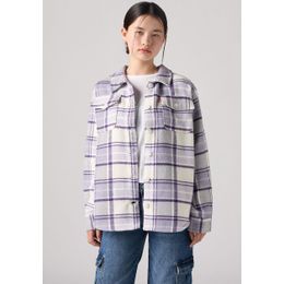Hemdjacke LEVI'S KIDS "LVG OVERSIZED PLAID SHACKET", M&auml;dchen, Gr. 14 (158), lila (heirloom lila), Fleece, Obermaterial: 100% Polyester, kariert, oversize normal, 1-Knopf-Manschette, Jacken Hemdjacke, for Girls, Fleece
