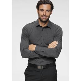 Businesshemd OLYMP "Level Five body fit Jerseyshirt", Herren, Gr. 43, N-Gr, grau (anthrazit), Web, Obermaterial: 92% Baumwolle, 8% Elasthan, schmal, Hemden Businesshemd, in Jersey Qualit&auml;t