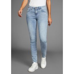 Skinny-fit-Jeans Arizona "Ultra-Stretch", Damen, Gr. 22, K + L Gr, blau (bleached), Denim/Jeans, Obermaterial: 74% Baumwolle, 24% Polyester, 2% Elasthan, Basic, extraeng lang, Jeans Skinny-fit-Jeans, extra-enger Beinverlauf, normale Leibh&ouml;he, mit Eingrifftaschen, Topseller