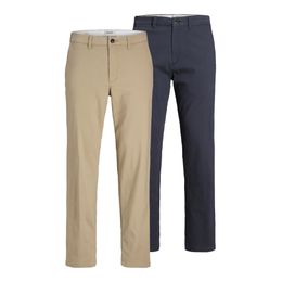 Jack & Jones Chinohose JACK & JONES "JPSTKANE DAVE CHINO 2PK MP NOOS", Herren, Gr. 29, L&auml;nge 32, blau (crockery pack:navy blazer), Web, Obermaterial: 98% Baumwolle, 2% Elasthan, unifarben, relaxed fit normal, Hosen Chinohose, In vorgewaschener Qualit&auml;t