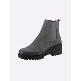 Stiefelette Heine, Damen, Gr. 40, blau (grau, bleu, metallic), Glattleder, Leder, Rindsleder, Veloursleder, Schuhe Stiefelette