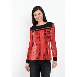 Langarmshirt Seidel Moden, Damen, Gr. 42, rot, Jersey, Obermaterial: 94% Viskose, 6% Elasthan, bedruckt, regular fit taillenbedeckt, Rundhals, B&uuml;ndchen, Shirts Langarmshirt, mit grafischem Print - MADE IN GERMANY