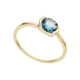 Goldring Firetti "Schmuck Geschenk Gold 333 Damenring Goldring Edelstein Farbstein" Gr. 19, gold (gelbgoldfarben, blau), Fingerringe, Damen, 19, Gelbgold 333, 1,5mm, Goldring, mit Blautopas (behandelt)