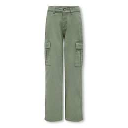 Cargohose KIDS Only "KOGYARROW-VOX STR CARGO PANT PNT NOOS", M&auml;dchen, Gr. 140, N-Gr, gr&uuml;n (hedge gr&uuml;n), Web, Obermaterial: 98% Baumwolle, 2% Elasthan, unifarben, regular fit kn&ouml;chellang, Hosen Cargohose