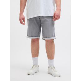 Jack & Jones PlusSize Shorts "JJIRICK JJICON I.K. SHOR", Herren, Gr. 48 (7XL), N-Gr, grau (grau denim), Denim/Jeans, Obermaterial: 80% Baumwolle, 18% Polyester, 2% Elasthan, JACK & JONES PLUSSIZE, unifarben, regular fit knielang, Hosen Shorts, mit Umschlag