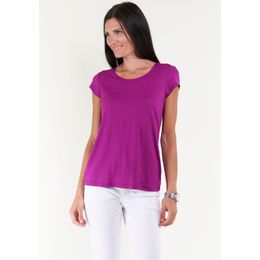 T-Shirt Seidel Moden, Damen, Gr. 46, lila (beere), Jersey, Obermaterial: 95% Viskose, 5% Elasthan, unifarben, figurumspielend h&uuml;ftlang, Rundhals, abgesteppte Kante, Shirts T-Shirt, mit Kappen&auml;rmel, MADE IN GERMANY