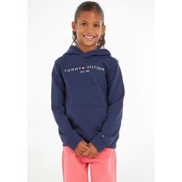Kapuzensweatshirt Tommy Hilfiger "ESSENTIAL HOODIE", Jungen, Gr. 8/128, blau (marine), Obermaterial: 100% Baumwolle, bestickt, Basic schmal, Rippb&uuml;ndchen, Sweatshirts Kapuzensweatshirt, f&uuml;r Jungen und M&auml;dchen
