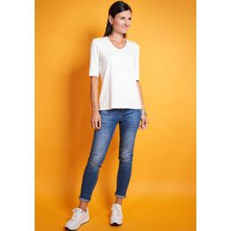 V-Shirt Seidel Moden, Damen, Gr. 46, wei&szlig; (sanftes wei&szlig;), Jersey, Obermaterial: 95% Viskose, 5% Elasthan, figurumspielend h&uuml;ftlang, V-Ausschnitt, eingesetzt abgesteppt, Shirts V-Shirt, mit Halbarm aus softem Material, MADE IN GERMANY