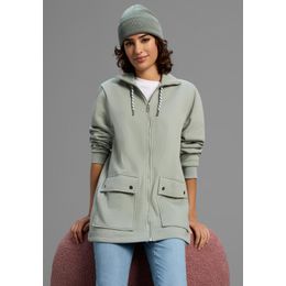 Sweatjacke Laura Scott, Damen, Gr. 44/46, seagr&uuml;n, Sweatware, Obermaterial: 80% Baumwolle, 20% Polyester, unifarben, bequem Po-bedeckend, Rippb&uuml;ndchen, Sweatjacken Sweatjacke, Weiche Baumwollmischung mit Stehkragen und Au&szlig;entaschen