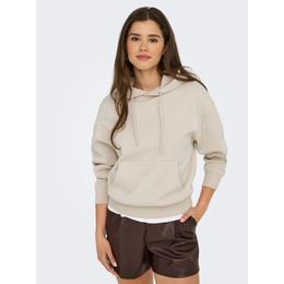 Kapuzensweatshirt Only "ONLBEST L/S HOOD SWT NOOS", Damen, Gr. XS, beige (pumice stone), Sweatware, Obermaterial: 65% Polyester, 35% Baumwolle, unifarben, regular fit, Rippb&uuml;ndchen, Sweatshirts Kapuzensweatshirt