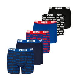 Boxershorts Puma "Puma BOYS EVERYDAY LOGO PRINT BOXERS 6P ECOM", Jungen, Gr. 122/128, bunt (blau, rot, schwarz), Obermaterial: 95% Baumwolle, 5% Elasthan, bedruckt, mehrfarbig, eng, Unterhosen Boxershorts, mit kontrastreichem Alloverprint