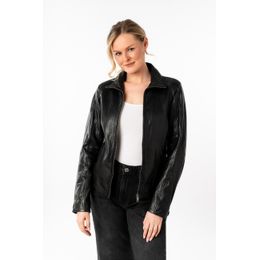 Lederjacke Mauritius "MWJolah", Damen, Gr. 3XL, schwarz, Obermaterial: 100% Schafsleder. Futter: 100% Baumwolle. &Auml;rmelfutter: 100% Polyester, unifarben, regular fit normal, mit Druckknopf,mit Rei&szlig;verschluss, Jacken Lederjacke, mit Umlegekragen, gesteppte R&uuml;ckenpartie