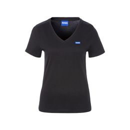 T-Shirt HUGO BLUE "Classic V", Damen, Gr. XXL, schwarz (schwarz 001), Single Jersey, Obermaterial: 100% Baumwolle, unifarben, regular fit normal, V-Ausschnitt, eingesetzt normaler Saum, Shirts T-Shirt, mit Logo, V-Ausschnitt
