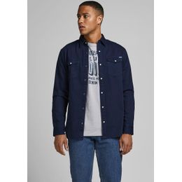 Jack & Jones Jeanshemd JACK & JONES "JJESHERIDAN im Workwear-Stil mit robuster Baumwollqualit&auml;t", Herren, Gr. XXL, N-Gr, blau (navy), Web, Obermaterial: 100% Baumwolle, schmal, Hemden Jeanshemd, unifarben, modisch, slim fit, Baumwolle, Hemdkragen, Topseller