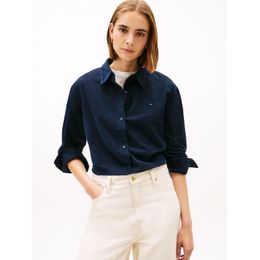 Shirtbluse Tommy Hilfiger "CORDUROY RELAXED SHIRT", Damen, Gr. 42, schwarz night navy, Web, Obermaterial: 100% Baumwolle, relaxed fit, Blusen Shirtbluse