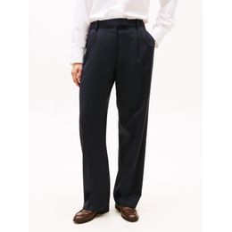 Anzughose Tommy Hilfiger "TIMELESS WOOL RLXD STRT PANT", Damen, Gr. 44, N-Gr, schwarz night navy, Web, Obermaterial: 54% Polyester, 44% Wolle, 2% Elasthan, unifarben, relaxed fit kn&ouml;chellang, Hosen Anzughose, mit Wolle