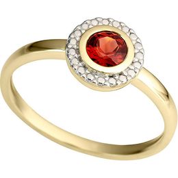 Fingerring Firetti "Schmuck Geschenk Gold 333 Damenring Goldring Edelstein Kreis / rund" Gr. 19, bunt (gelbgoldfarben, wei&szlig;goldfarben, rot), Fingerringe, Damen, 19, Gelbgold 333, 1,7mm, Fingerring, mit Granat
