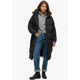 Steppjacke Superdry "Longline Hooded Puffer Jacket", Damen, Gr. L, schwarz, Web, Obermaterial: 100% Polyester, unifarben, oversize, Jacken Steppjacke