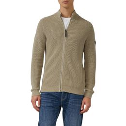 Strickjacke s.Oliver, Herren, Gr. 3XL, dk beige, Strick, Obermaterial: 100% Baumwolle, unifarben, normal h&uuml;ftbedeckend, Rundhals, B&uuml;ndchen, Strickjacken Strickjacke, mit Stehkragen und Rei&szlig;verschluss