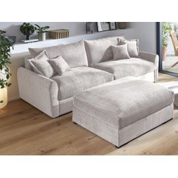 Big-Sofa Home Affaire "Finka, Breite 247 cm", beige, B:247cm T:123cm, 100% Polyester, Sofas, Big-Sofa, Mega-Sofa, Cord oder Chenille-Struktur, mit Federkern & 4 Zierkissen