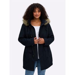 Parka sheego by Joe Browns, Damen, Gr. 44, tiefblau, 100% Polyester, Fellimitat:80% Polyacryl, 20% Polyester, Wattierung:100% Polyester, &Auml;rmelfutter:100% Polyester, unifarben, Jacken Parka