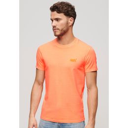 Rundhalsshirt Superdry "ESSENTIAL LOGO EMB NEON TEE", Herren, Gr. M, orange (dry fluro orange), Single Jersey, Obermaterial: 100% Baumwolle, unifarben, h&uuml;ftlang, Rundhals, Shirts Rundhalsshirt