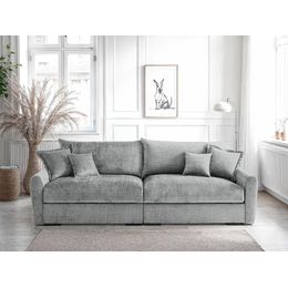 Big-Sofa Home Affaire "Finka, Breite 247 cm", hellgrau, B:247cm T:123cm, 100% Polyester, Sofas, Big-Sofa, Mega-Sofa, Cord oder Chenille-Struktur, mit Federkern & 4 Zierkissen
