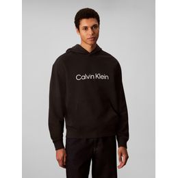 Kapuzensweatshirt Calvin Klein "LS EU STANDARD LOGO 350TERRY PO", Herren, Gr. XXL, schwarz, Web, Obermaterial: 100% Baumwolle, unifarben, regular fit normal, Rundhals, eingesetzt B&uuml;ndchen, Sweatshirts Kapuzensweatshirt, Mit Rundhalsausschnitt, regular fit