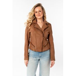 Lederjacke Mauritius "MWAmita OT", Damen, Gr. 4XL, braun (cognac), Obermaterial: 100% Schafsleder. Futter: 100% Baumwolle. &Auml;rmelfutter: 100% Polyester, unifarben, figurbetont taillenlang, Jacken Lederjacke, mit asymmetrischem Rei&szlig;verschluss