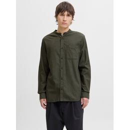Jack & Jones Langarmhemd JACK & JONES "JJEBAND MELANGE SHIRT L/S SN", Herren, Gr. XS, N-Gr, gr&uuml;n (rosin), Web, Obermaterial: 100% Baumwolle, regular fit, Hemden Langarmhemd