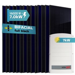 SUNNIVA&reg; 7.0 kW Solaranlage, 14x 500 W Solarmodule Fullblack Bifacial, Wechselrichter SolarEdge SE7K (3-phasig)