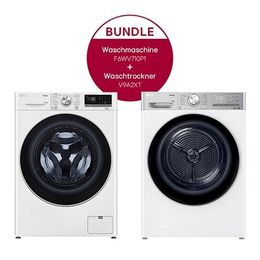 LG Waschmaschine Wei&szlig; (10,5 kg, 1.600 U./Min., EEK A) + Trockner (10 kg, EEK A+++) mit Dual Inverter W&auml;rmepumpentechnologie F6WV710P1.V9A2XT