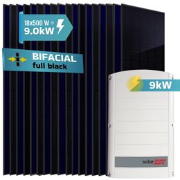 SUNNIVA&reg; 9.0 kW Solaranlage, 18x 500 W Solarmodule Fullblack Bifacial, Wechselrichter SolarEdge SE9K (3-phasig)