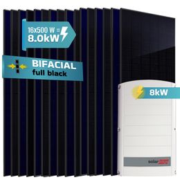 SUNNIVA&reg; 8.0 kW Solaranlage, 16x 500 W Solarmodule Fullblack Bifacial, Wechselrichter SolarEdge SE8K (3-phasig)