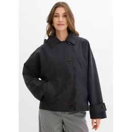 bonprix Oversize &Uuml;bergangsjacke, schwarz, Gr.50, Oversize &Uuml;bergangsjacke mit einreihiger Knopfleiste und abnehmbarer Kapuze, 65% Baumwolle
