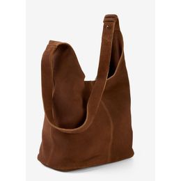 bonprix Beuteltasche aus Veloursleder, braun, Gr.28x27 cm, L&auml;ssige Beuteltasche aus Veloursleder, aus Veloursleder